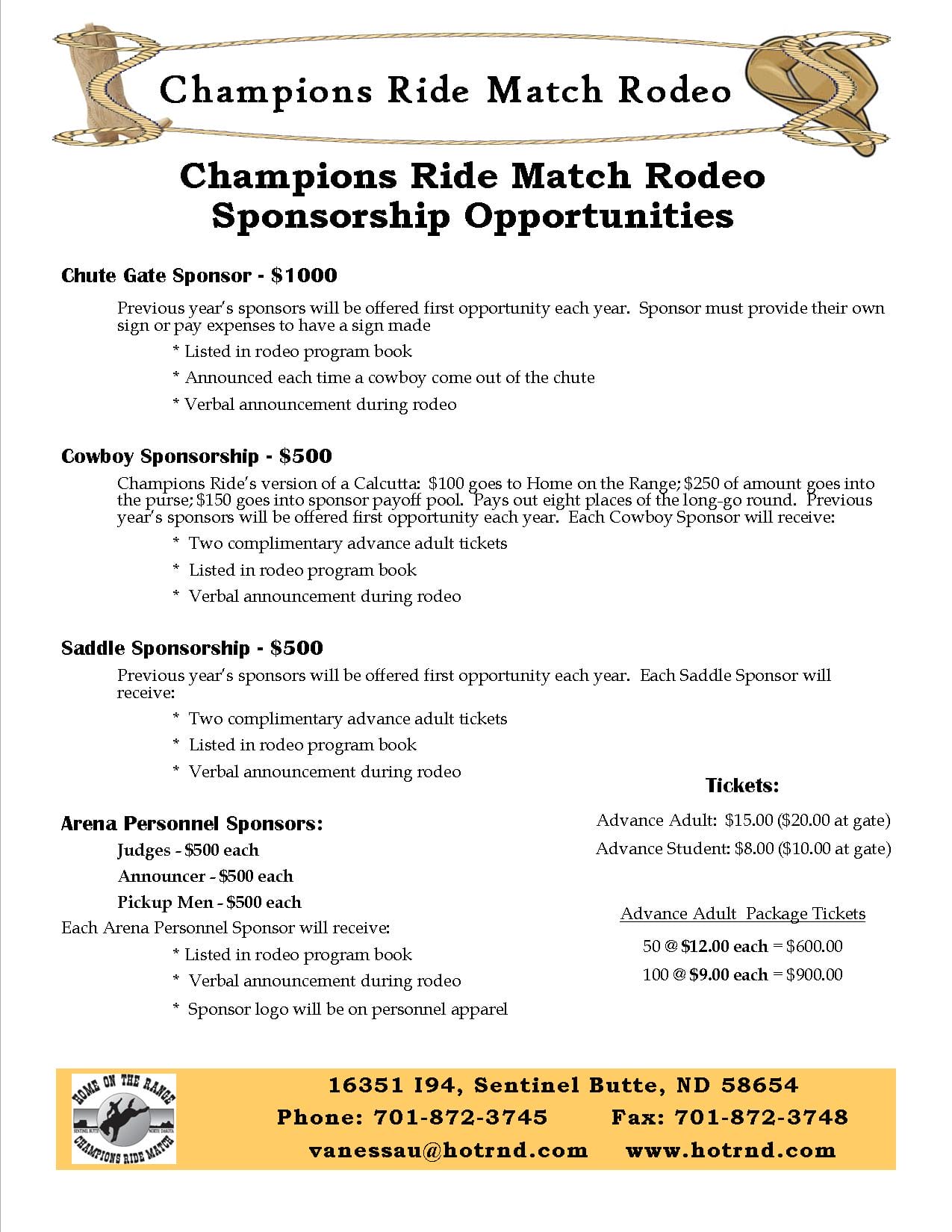 Champions Ride Sponsorship | Home On The Range